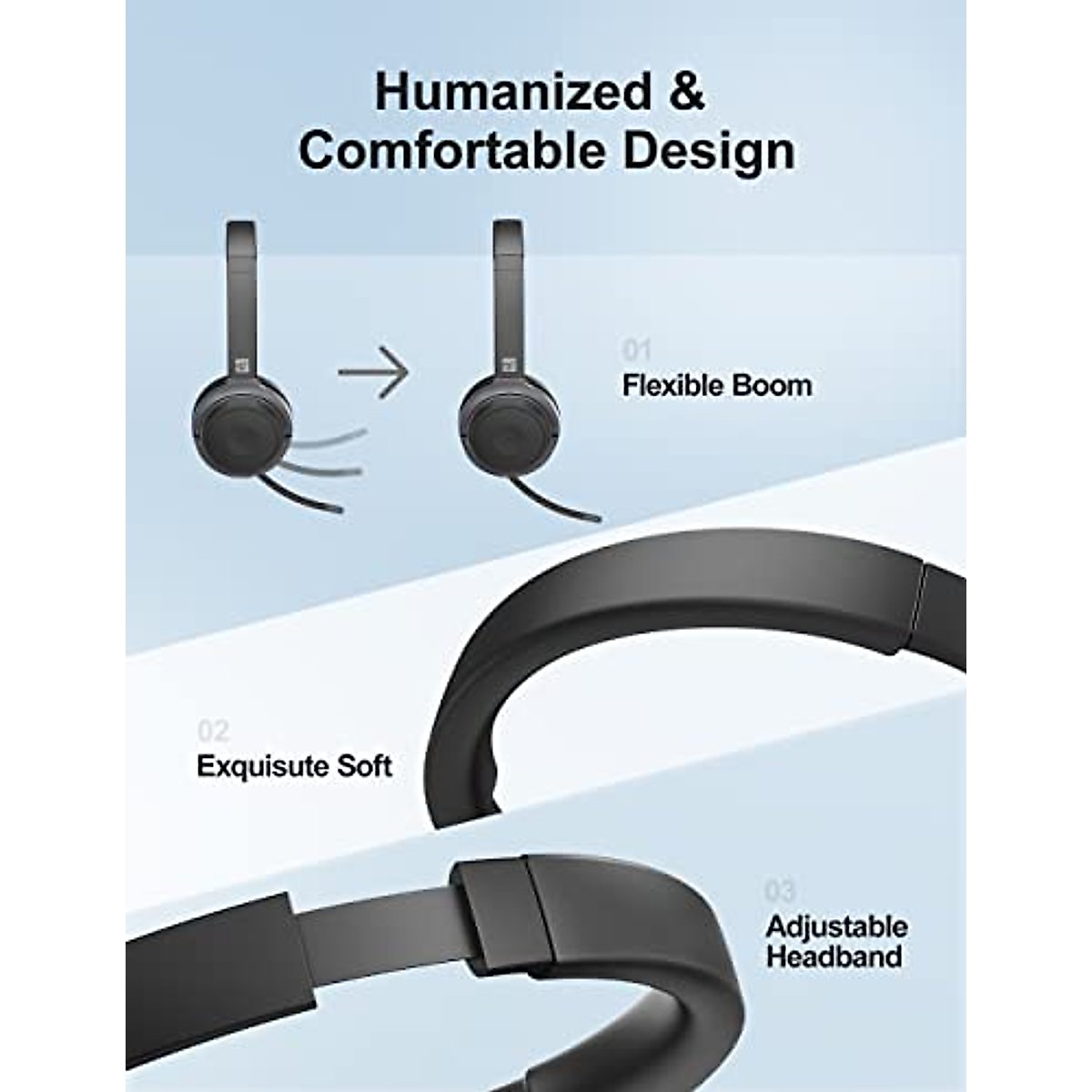 TZS Wireless Headset for Laptop, Bluetooth Headphone with Detachable Boom Mic, On Ear Headphones Noise Cancelling with Mute Function & 26H Talk Time for Home/Office Compatible with iOS and Android