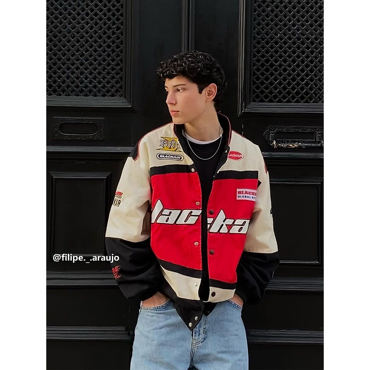 Aelfric Eden Men's Letter Foaming Love Print Varsity Jacket Vintage Graphic Baseball Jacket Unisex Coats Streetwear