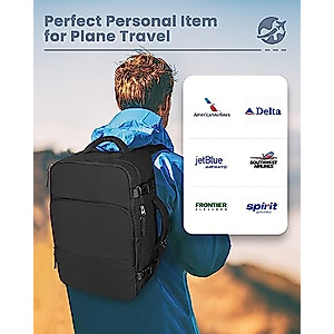 Snoffic Durable Carry On Backpack, Travel Backpack for Men Women Airline Approved, Large Waterproof College Business Work Hiking Casual Daypack Bag, Fits 16" Laptop, Black
