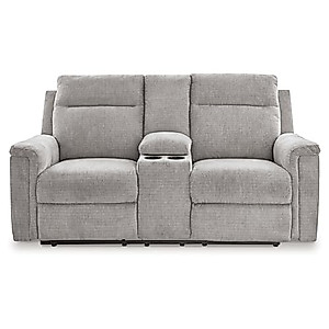 Signature Design by Ashley Barnsana Minimalist Power Reclining Loveseat with Console and USB Charging Ports, Light Gray
