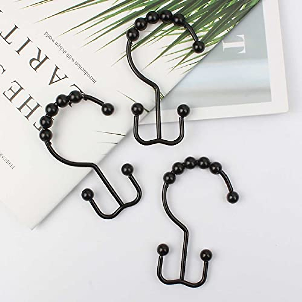 MJIYA Shower Curtain Rings, Stainless Steel Roller Rust-Resistant Balance Sliding Anti-Drop Double Shower Hooks for Curtain Bathroom Shower Curtain (Black)