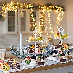 8 Pcs Dessert Table Display Set Includes 3 Tier Round Square Cupcake Stand White Party Food Server Display Long Slim Cake Tier Stand, 4 Pcs Rectangle Plastic Serving Trays for Wedding Birthday Party