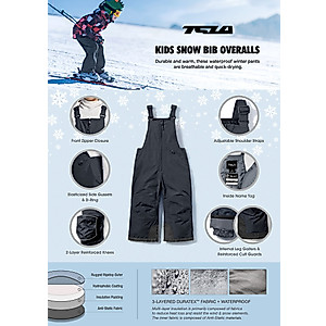 TSLA Kids Little Boys Girls Baby Winter Snow Bibs, Waterproof Insulated Snowboard Overalls, Ripstop Ski Pants, Winter Snow Overall Charcoal Blue, 5T