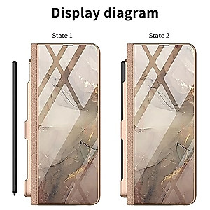 Breclar for Samsung Galaxy Z Fold 5 Case with [Fold5 Edition S-Pen Pocket] Colorful Plating Glass Crystal Hybrid Leather Built-in HD Screen Protector All-Inclusive Case for Z Fold 5 (Champagne Gold)