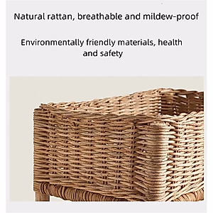 Rattan Shelving Unit 3 Tiers Standing Wooden Caddy | Hand Woven Portable Laundry Bin Basket | Living Room, Bedroom, Kitchen Organizer