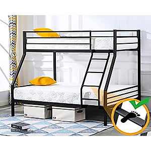 Bonnlo Twin Over Full Bunk Bed, Bunk Beds for Kids/Adults/Teens Bunk Bed with Stairs & Flat Rungs, Heavy Duty Metal Slat, No Box Spring Needed, Black