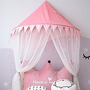 OldPAPA Princess Bed Canopy for Children, Toddler Bed Mosquito Net Crib Gauze Curtain Tent Half-Round Dome Reading Corner Tent Room Decor, Red