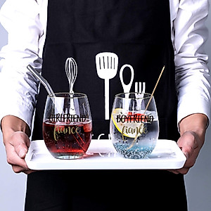 Set of 2 Fiance Stemless Wine Glasses, Boyfriend and Girlfriend Wine Glass for Couples, Boyfriend Girlfriend, Gift Idea for Engagement, Wedding, Christmas, Bridal Shower, Valentine's Day, 15Oz