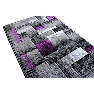 Masada Rugs, Modern Contemporary Area Rug, Purple Grey Black (2 Feet X 3 Feet) Mat