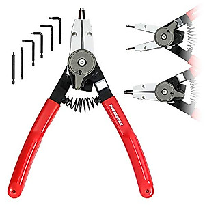 Powerbuilt Combo Switch Internal/External Snap Ring Pliers, Straight/Bent Jaw for Ring Remover, Extra Tips - 941456