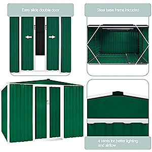 Incbruce 8x6 Ft Outdoor Storage Shed Double Sloping Roof Garden Shed, Galvanized Metal Storage Shed with Sliding Door, Metal Shed Kit with Double Doorknobs and Air Vents (Green)