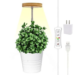 Plant Grow Light for Indoor Plant,Bamboo Mini LED Grow Light Garden,Height Adjustable,Automatic Timer with 8/12/16 Hours
