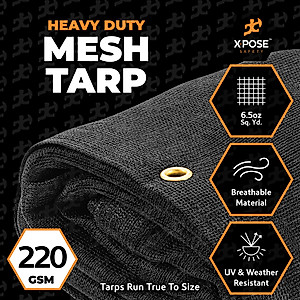 Xpose Safety Heavy Duty Mesh Tarp – 8’ x 10’ Multipurpose Black Protective Cover with Air Flow - Use for Tie Downs, Shade, Fences, Canopies, Dump Trucks – Tear Resistant