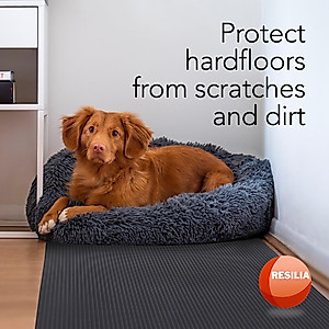 Resilia Black Plastic Floor Runner - Embossed Wide Rib Waterproof Vinyl, Non Slip, Heavy Duty Protector Mat for Indoor Hardwood, Hard Floors, Garage, Entryway, Kitchen, & Outdoor Use, 27” x 6’