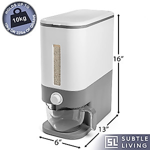 Subtle Living Qudasar Rice Dispenser - Automatic Rice Dispensing Bin - Large (22 liters) - Minimalist Style - Rice Storage Container