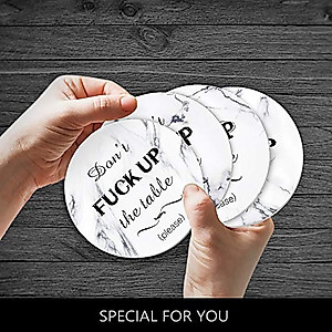 Teivio 8 Piece Coaster for Drinks Absorbing Stone Coasters Set Cork Base, Metal Holder, Marble Funny Style, Birthday Housewarming Gifts, Apartment Kitchen Room Bar Décor (White)