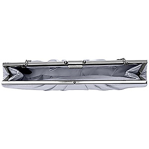 Jessica McClintock Blaire Womens Satin Frame Evening Clutch Bag Purse With Shoulder Chain Included, Silver