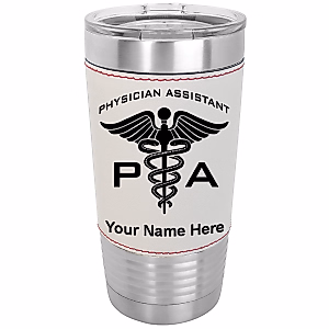 LaserGram 20oz Vacuum Insulated Tumbler Mug, PA Physician Assistant, Personalized Engraving Included (Faux Leather, Baseball Style)