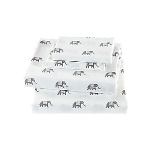 Linen Plus Sheet Set Elephant Grey/White Elephants Flat Sheet Fitted Sheet and Pillow Case Twin Size New