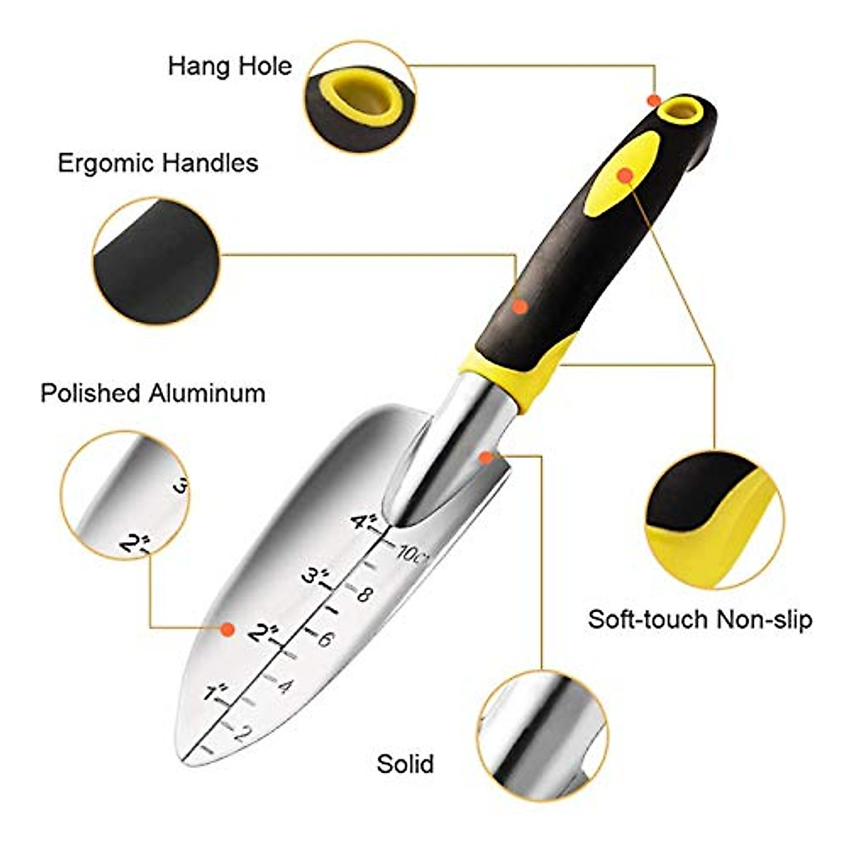 SXBBSMC Garden Trowel, Hand Shovel, 1 Piece Cast-Aluminum Heavy Duty with Soil Depth Mark Gardening Hand Tool, Small Professional Hand Trowel for Women Men Kids Digging Planting