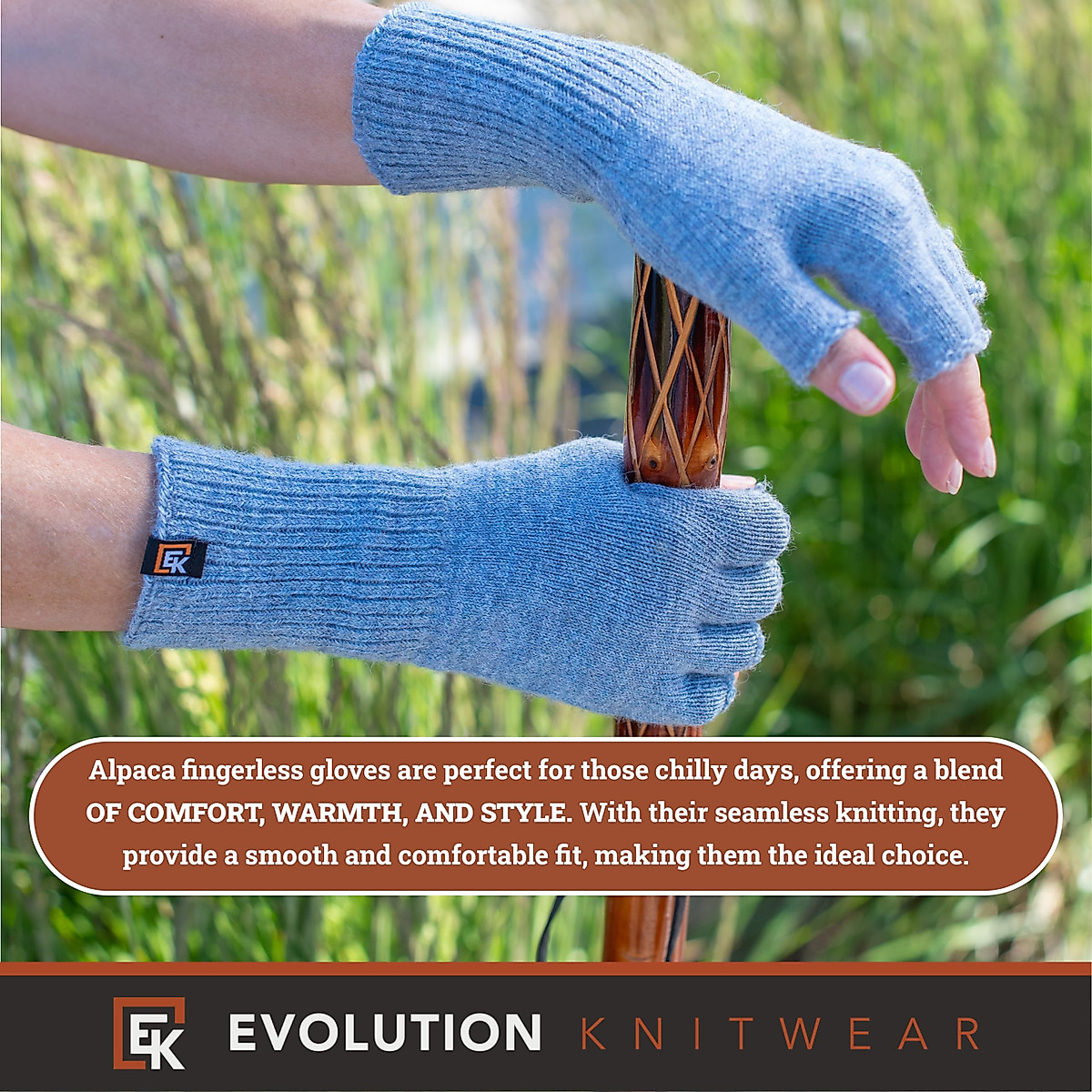 Evolution Knitwear Alpaca Knit Fingerless Gloves - Super Soft Baby Alpaca - Made in the USA - Small - Blue Grey