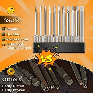 Torx Bit Set, Tonsiki 11PCS Security and Tamper Proof Star Bits Set S2 Steel with Magnetic, 3'' Long, T6-T40