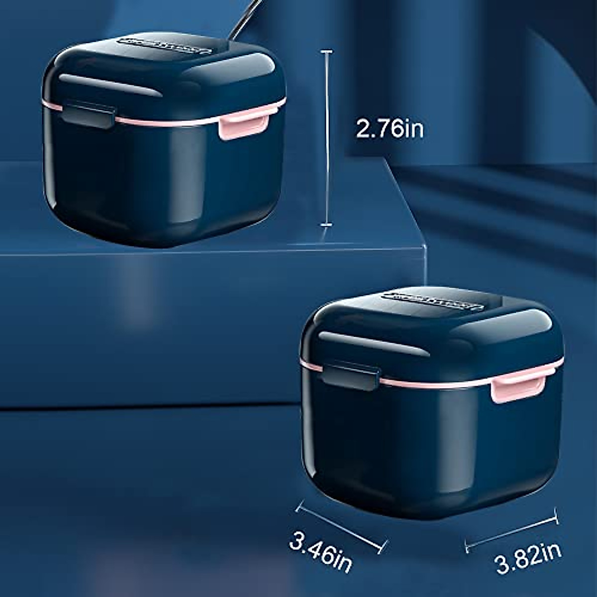 whoobell Denture Cup，Retainer Case,Cute Night Mouth Guard Box Holder, Storage Soak Container with Strainer basket for Travel Cleaning.(1 Pack,Blue)