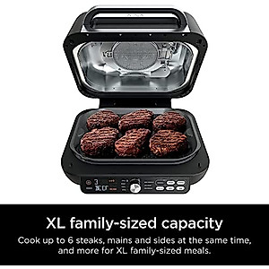 Ninja IG651 Foodi Smart XL Pro 7-in-1 Indoor Grill/Griddle Combo, use Opened or Closed, with Griddle, Air Fry, Dehydrate & More, Pro Power Grate, Flat Top Griddle, Crisper, Smart Thermometer, Black (Renewed)