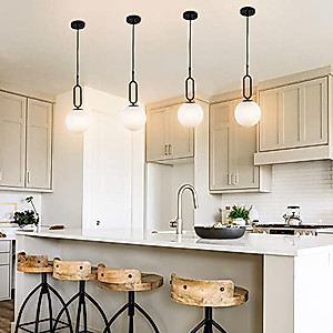 BAODEN Large Globe Pendant Light Set of 2 Modern Black Orb Chandelier with White Ball Glass Lampshade Industrial Ceiling Lamp Adjustable Hanging Lighting Fixture for Kitchen Island Dining Bedroom