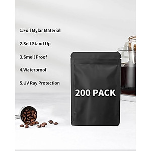 200 Pieces Resealable Mylar Bags(3.3x5.1 inch, Matte Black), Stand Up Zipper Lock Aluminum Foil Bag - Packaging for Small Businesses, Packaging Bags for Food/Nuts Storage