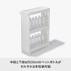 like-it HSW-302C Kitchen Wagon, Kitchen Cart, Kitchen Storage Cart with Casters, Slim 3 Tiers, Width 6.7 x Depth 18.9 x Height 26.0 inches (17 x 48 x 66 cm), White, Made in Japan