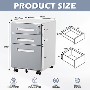 YIGUO 3 Drawer Mobile File Cabinet with Lock