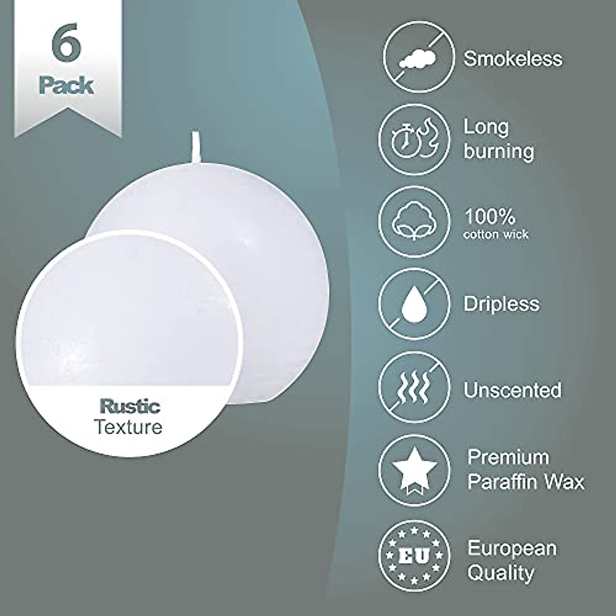 SPAAS Rustic White Round Candles - 3 Inch White Ball Candles - Use as Decorative Candles for Weddings, Celebrations, Holiday, and Home Decor - Set of 6 White Sphere Candles