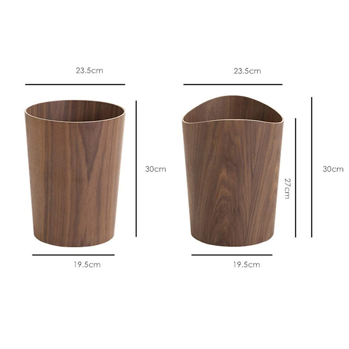 Solid Wood Trash Can Simple Household Storage Bin/Office Paper Basket, Retro Solid Wood Design Hotel Bedroom Bathroom Wooden Trash Can 23.5 × 30 × 19.5Cm (Walnut-Curved)