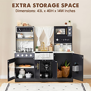 Tiny Land Play Kitchen for Kids, Wooden Play Kitchen Sets for Girls and Boys, New Modern Toddler Kitchen Toy Kitchen Designed in Trendy Home Style, Gift for Ages 3+