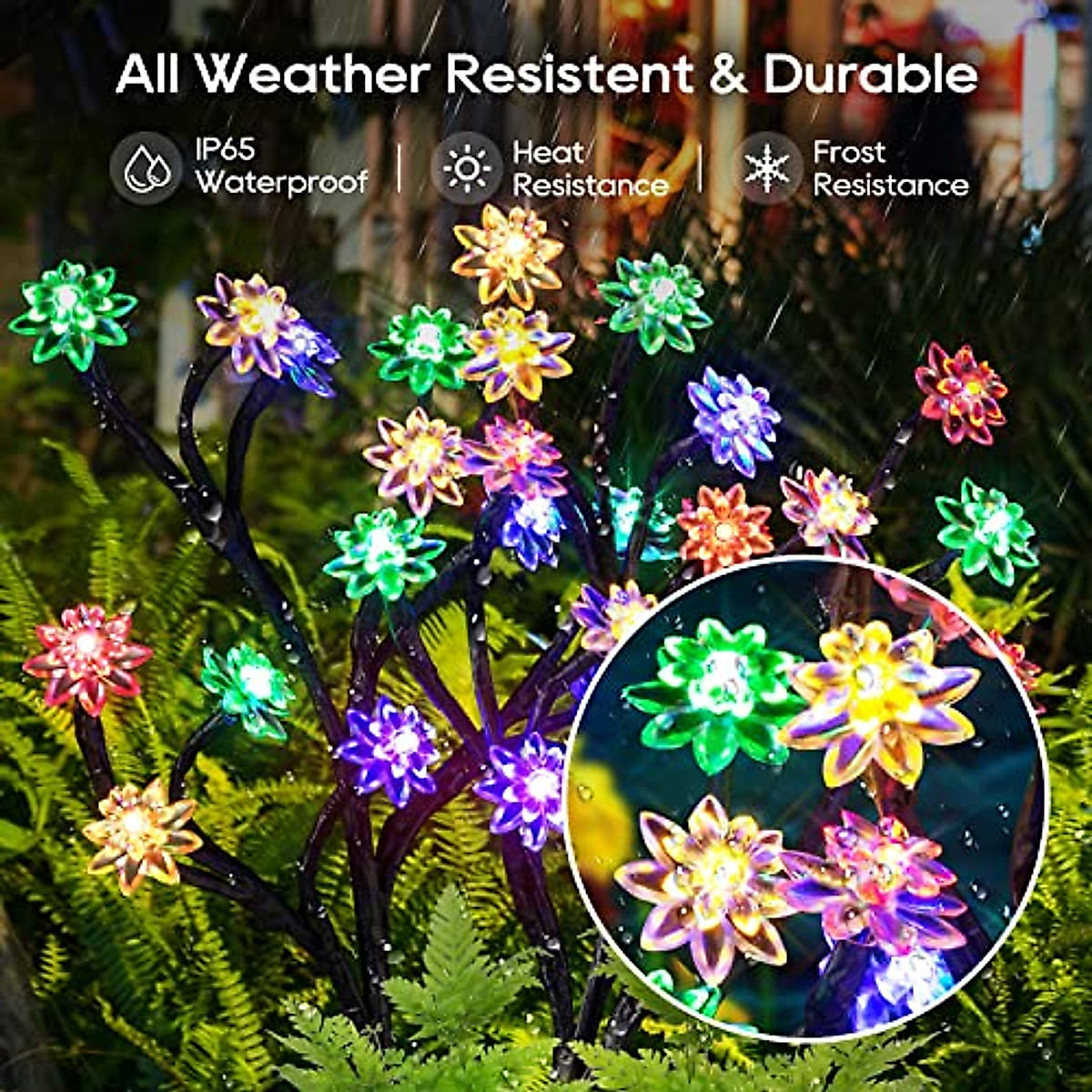 KOOPER 4 Pack Solar Garden Lights with Bigger Lily Flowers & 4 Pack Solar Garden Lights