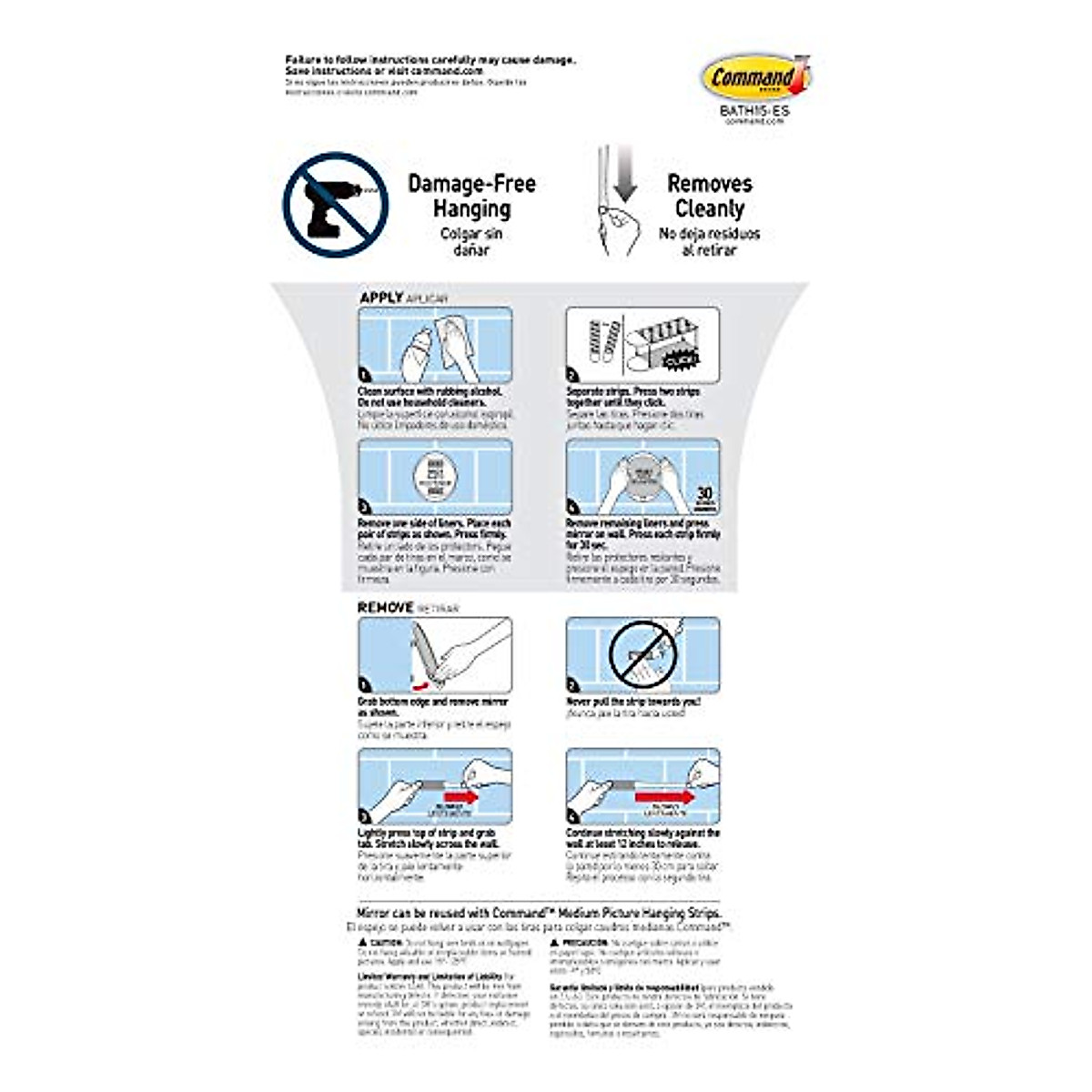Command Fog Resistant Mirror, 1-Mirror, 2-Water-Resistant Strips (BATH15-ES), Organize Damage-Free