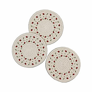Aertai 3 Pieces Kitchen Pot Holders Set 100% Cotton Thread Weave, Trivet for Hot Pots and Pans, Hot Pads and Spoon Rest for Cooking and Baking by Diameter 7 Inches (Strawberry)