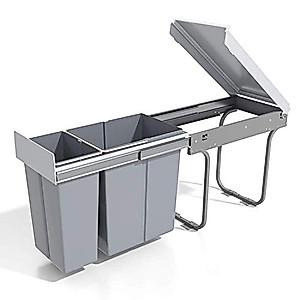 MYOYAY Double Pull Out Under Cabinet Trash Can with Lid 10L + 20L (8 Gallon) Kitchen Cabinet Garbage Can Sliding Out Under Counter Waste Bin, 30 Liters