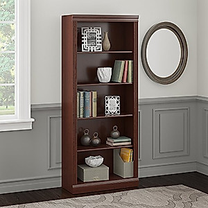 Bush Furniture Saratoga 5-Shelf Large Open Bookcase with 5 Shelves | Sturdy Display Library, Bedroom, Living Room, Office | Tall Accent Cabinet, 30W x 13D x 72H, Harvest Cherry