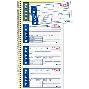 Adams Write n' Stick Receipt Book, 2-Part, Carbonless, White/Canary, 5-1/4" x 11", Spiral Bound, 200 Sets per Book, 4 Receipts per Page (SC1152WS)