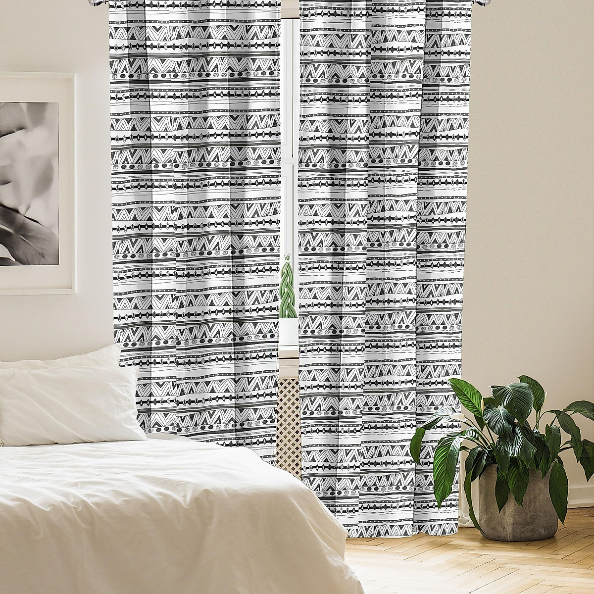 Ambesonne Tribal Window Curtains, Prehistoric Aztec with Circles Triangles Tribal Folk Pattern, Lightweight Decor 2-Panel Set with Rod Pocket, Pair of - 28" x 84", Pale Charcoal