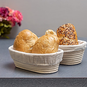 Set of 2 9.7 Inch Oval Rattan Bread Dough Sourdough Proofing Baskets with Fabric Liners by Blue ridge Basket Company