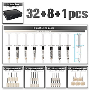 Tryuunion 40 Pcs Diamond Paste Polishing Kit with 32 Grinding Buffing Bits, 8 Oil Based Lapping Compound 1,500- Ultra Fine 120,000 Grit with Box for Metal/Coin/Stone/Jewelry/Ring Polishing