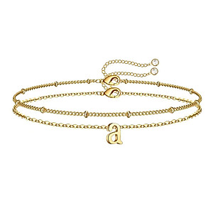 Initial Bracelets for Women Girls, Dainty Gold Plated Letter A Initial Bracelet Tiny Layered Chain Bracelet for Women, Valentines Mother's Day Teen Girls Gifts for Her, pulseras de Mujer