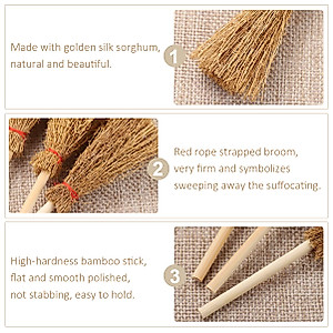 SEWACC 12pcs Mini Broom Decoration Miniature Artificial Straw Brooms Hanging Ornament Halloween Straw Craft Decor Witches Broom for Cosplay Party