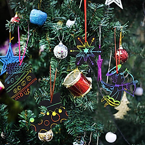 ACEHOOD 48 Sets Christmas Rainbow Scratch Paper Ornaments Kids Art Craft DIY Xmas Ornaments Christmas Party Decorations for Kids