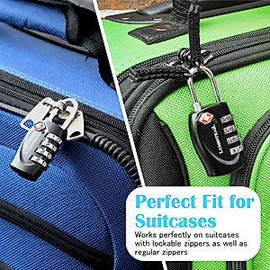 Lumintrail TSA Approved Locks, 4 Digit Combination Luggage Locks TSA Approved, Travel Locks for Luggage & Suitcase with 4-FT Steel Cable, Black, 2 Pack