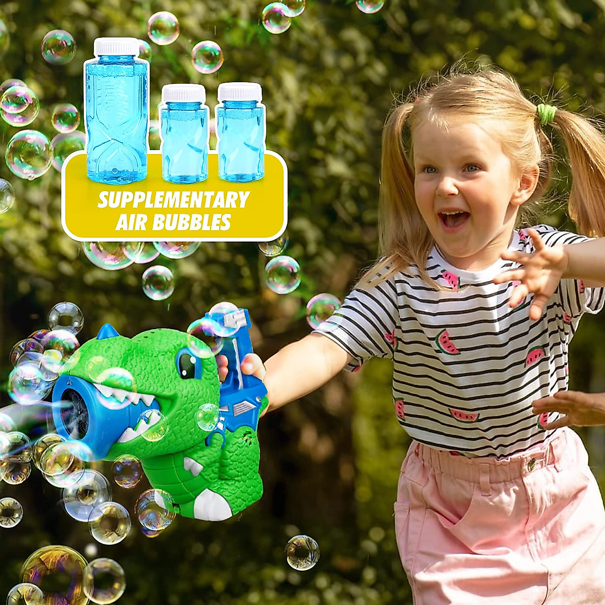 TOY Life Dinosaur Bubble Gun for Toddlers with 3 Bubble Refill Solutions, Bubble Machine for Kids Ages 4-8, Bubble Kids Leaf Blower, Bubble Blaster Gun, Bubble Maker, Easter Bubble Gift for Kids