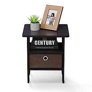 Furinno Andrey End Table / Side Table / Night Stand / Bedside Table with Bin Drawer, Dark Walnut, 1-Pack, Center Bin